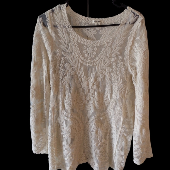 Ultra Pink | Tops | Transparent Cream Colored Lace Top | Poshmark